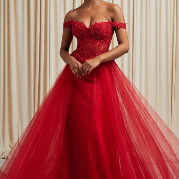 cp9007 | Dresses | Copy Red Off Shoulder Bridesmaids Formal Mother Of The Bride Dress | Poshmark